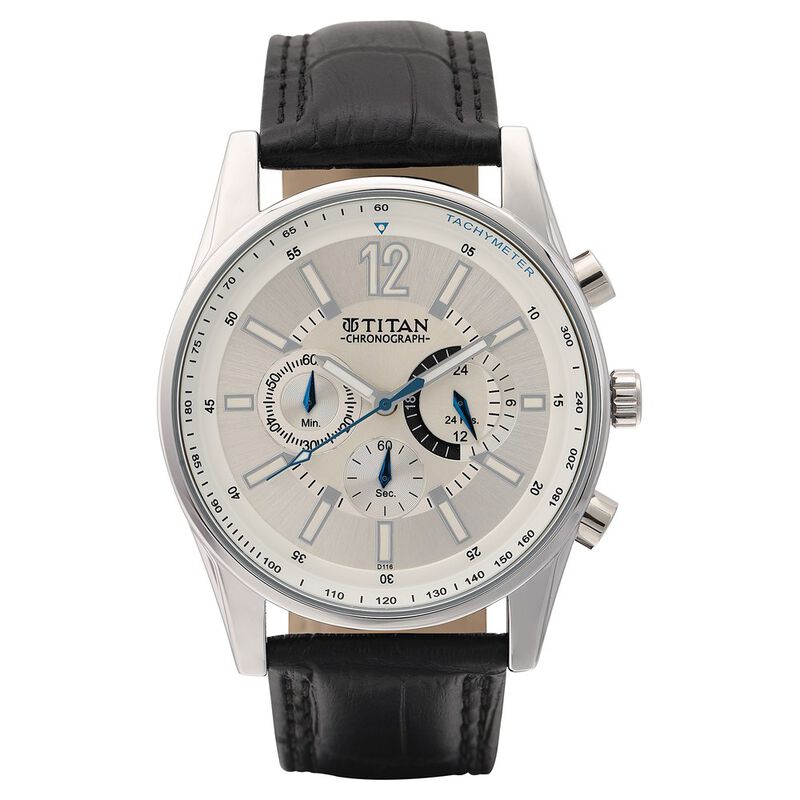 Buy Online Titan Classic Silver Dial Chronograph Leather Strap watch ...