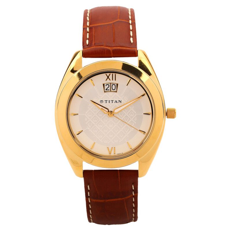 Buy Online Titan Tycoon Silver Dial Analog with Date Leather Strap ...