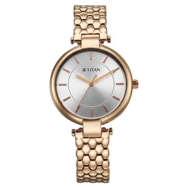 Buy Online Titan Eminence Quartz Analog Silver Dial Rose Gold Strap ...