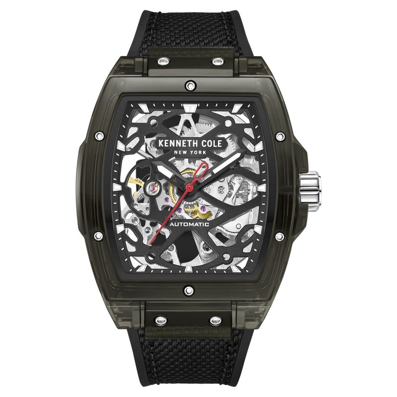 Buy Online Kenneth Cole Automatic Black Dial Black Silicone Strap Oval ...