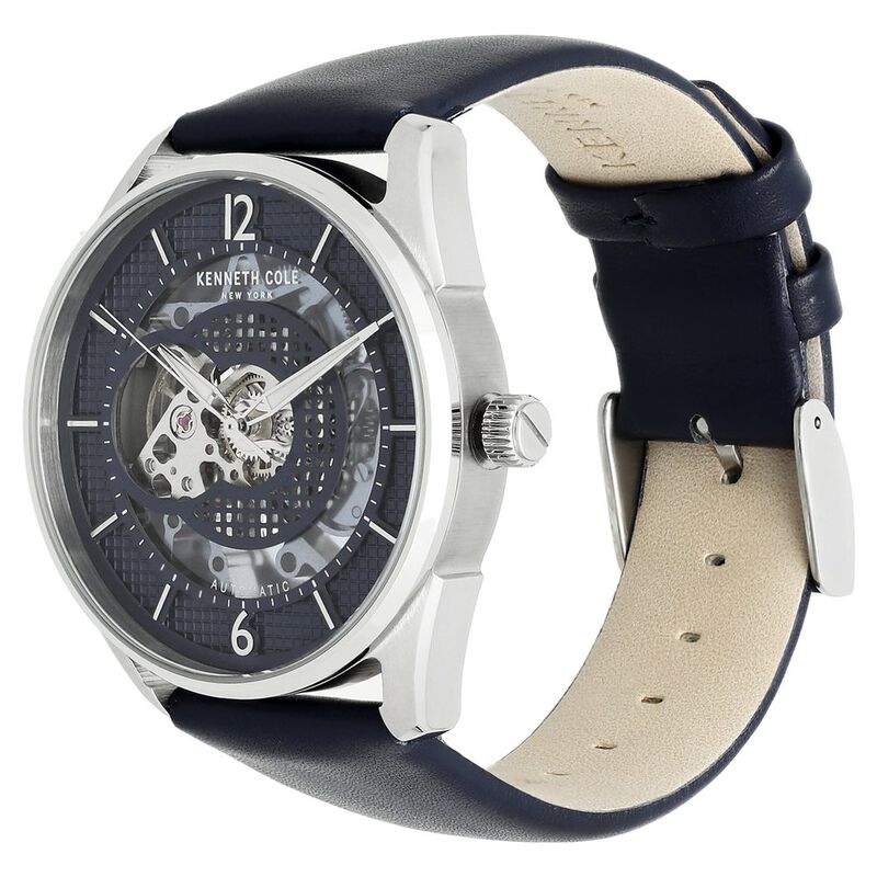 Buy Online Kenneth Cole Automatic Blue Dial Leather Strap Watch for Men ...