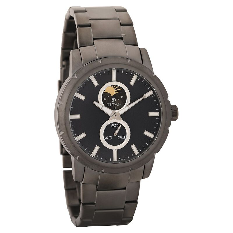 Buy Online Titan Moonphase Gun Dial Stainless Steel Strap watch for Men ...