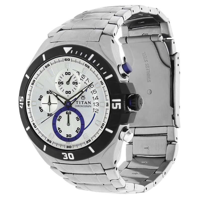 Buy Online Titan Quartz Chronograph White Dial Stainless Steel Strap ...