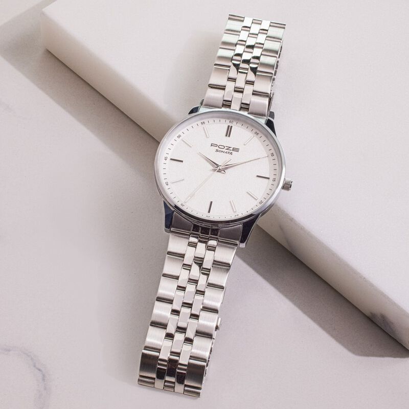 Buy Online Sonata Poze Quartz Analog Silver Dial Silver Color Stainless ...