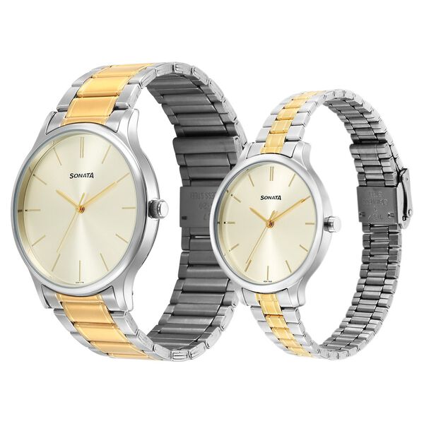 Buy Online Sonata Pair Quartz Analog Champagne Dial Stainless Steel ...
