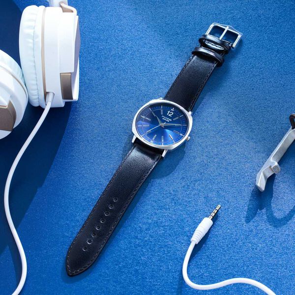 Buy Online Sonata Poze Quartz Analog Blue Dial Black Color Leather ...