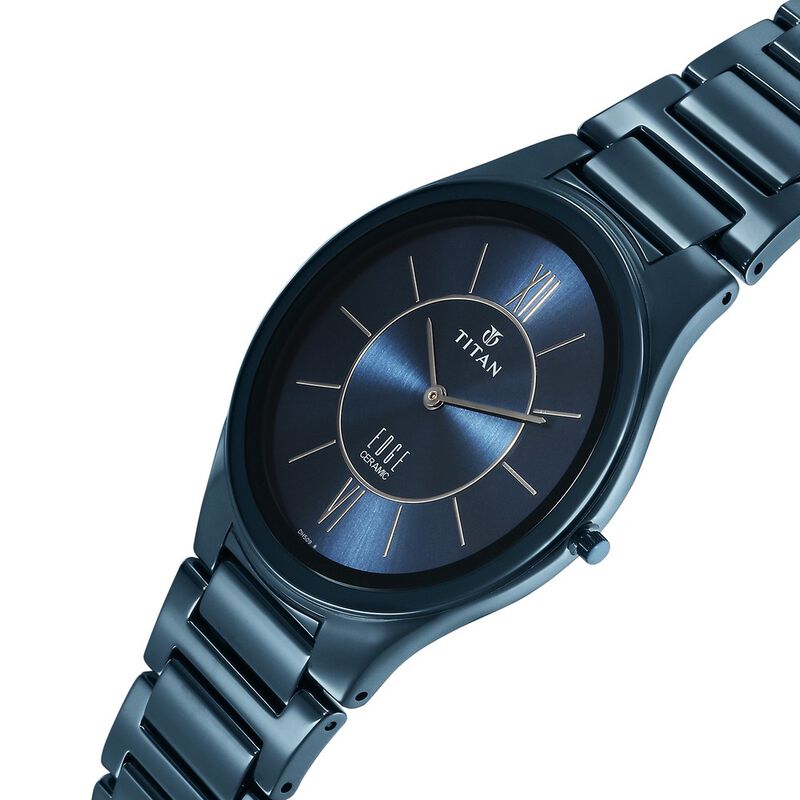 Buy Online Titan Edge Ceramic Quartz in Glossy Electric Blue Dial Watch ...