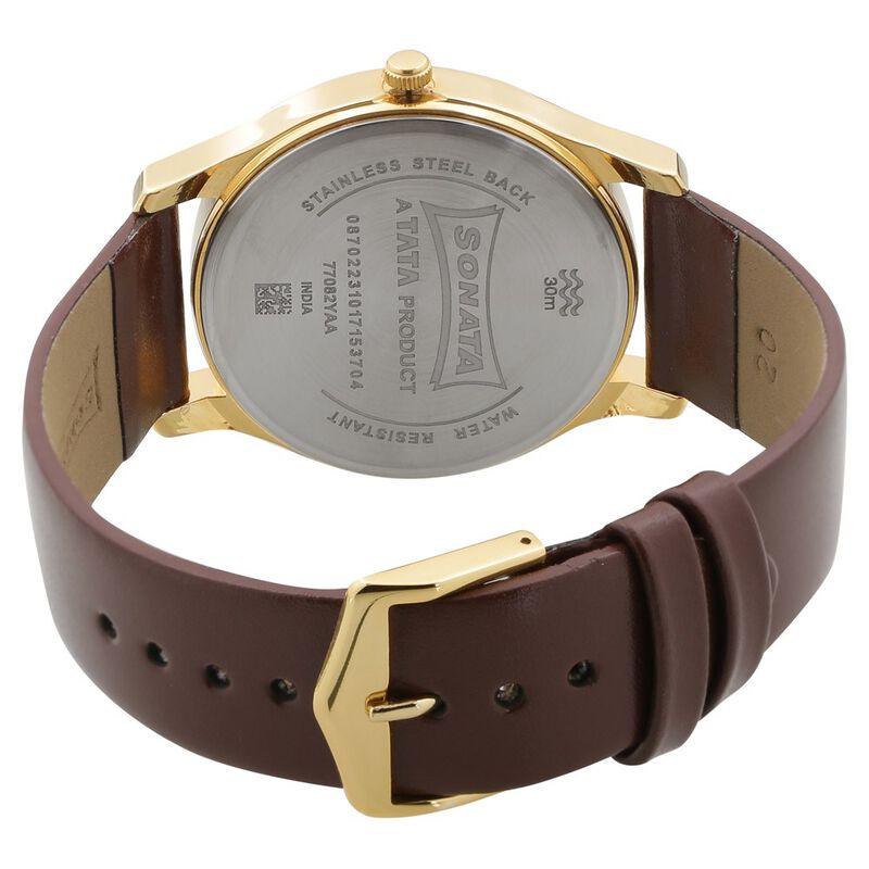 Buy Online Sonata Quartz Analog Champagne Dial Leather Strap Watch for ...
