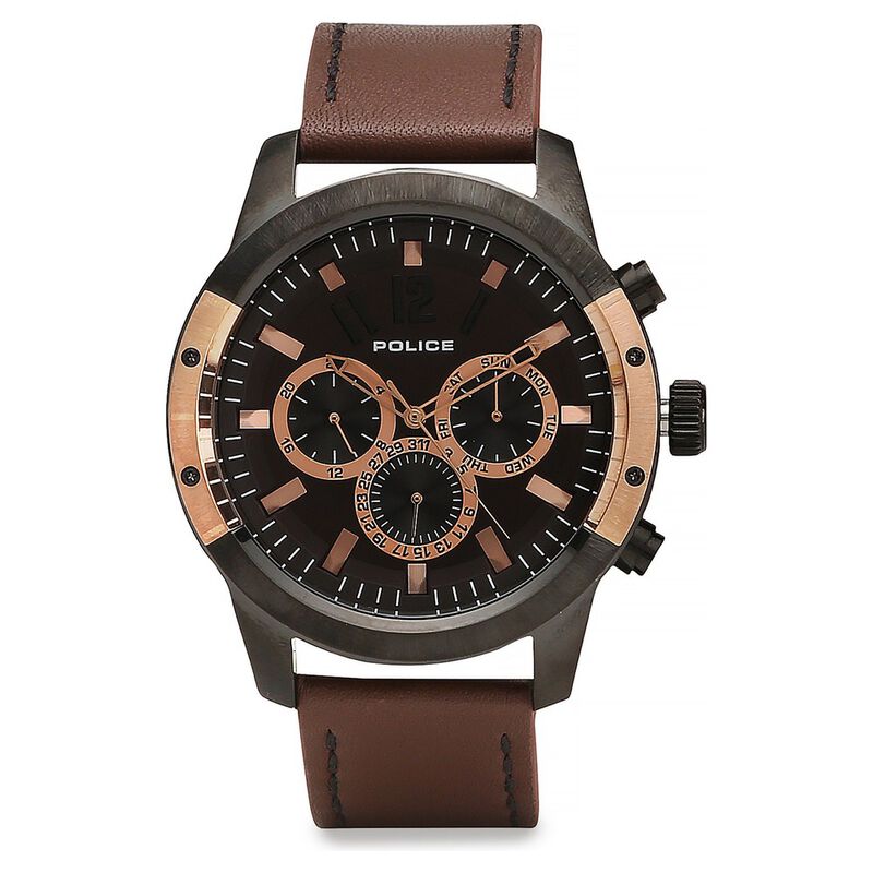 Buy Online Police Quartz Multifunction Brown Dial Leather Strap Watch ...