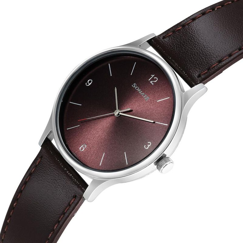 Buy Online Sonata Quartz Analog Brown Dial Watch for Men - 77105sl10 ...