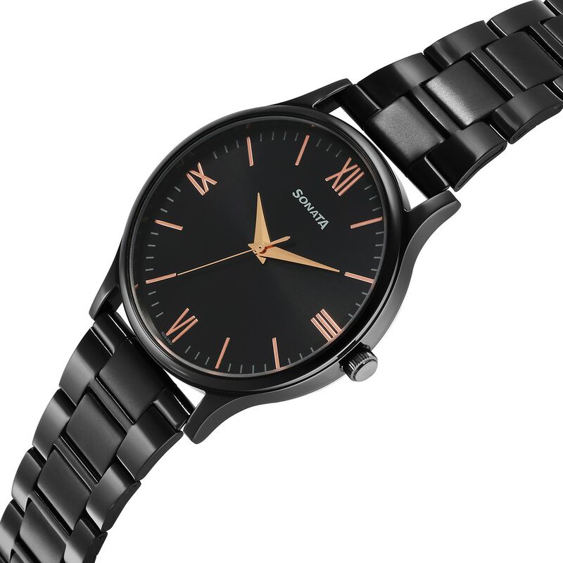 Buy Online Sonata Aspire Quartz Analog Black Dial Stainless Steel Strap ...