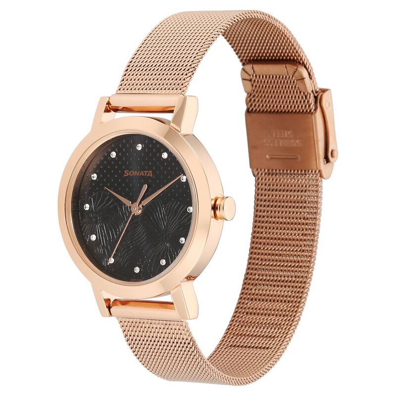 Buy Online Sonata Quartz Analog Black Stainless Steel Strap for Women ...