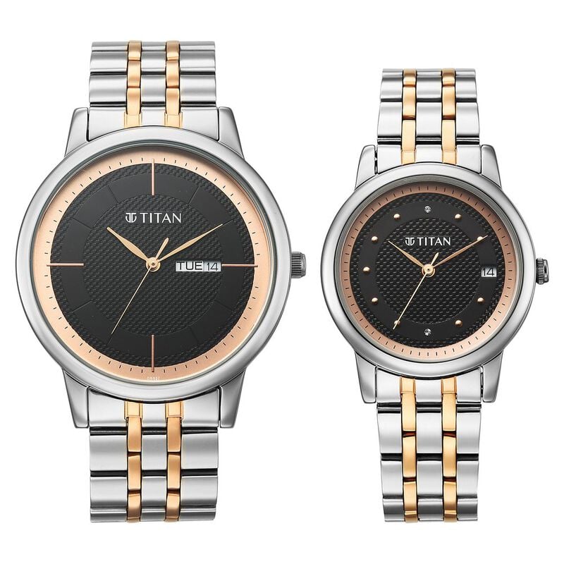 Buy Online Titan Bandhan Eternal Pair Analog with Date and Black Dial ...