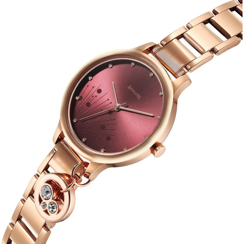 Buy Online Sonata Blush Quartz Analog Maroon dial Stainless Steel Strap ...