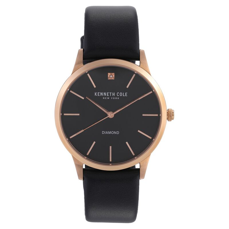 Buy Online Kenneth Cole Quartz Analog Black Dial Leather Strap Watch ...