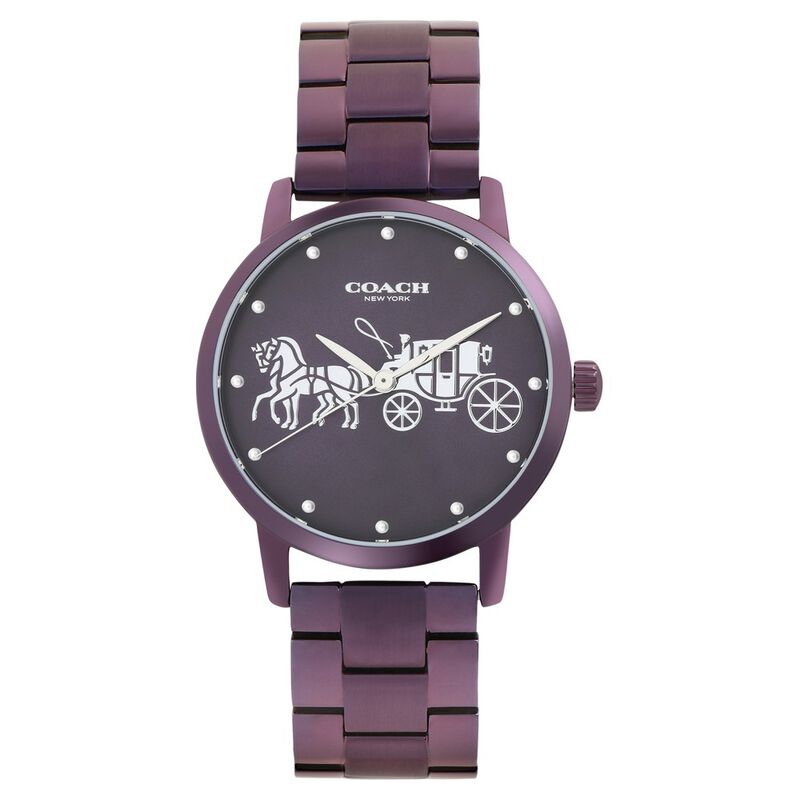 Buy Online Coach Quartz Analog Purple Dial Stainless Steel Strap Watch ...
