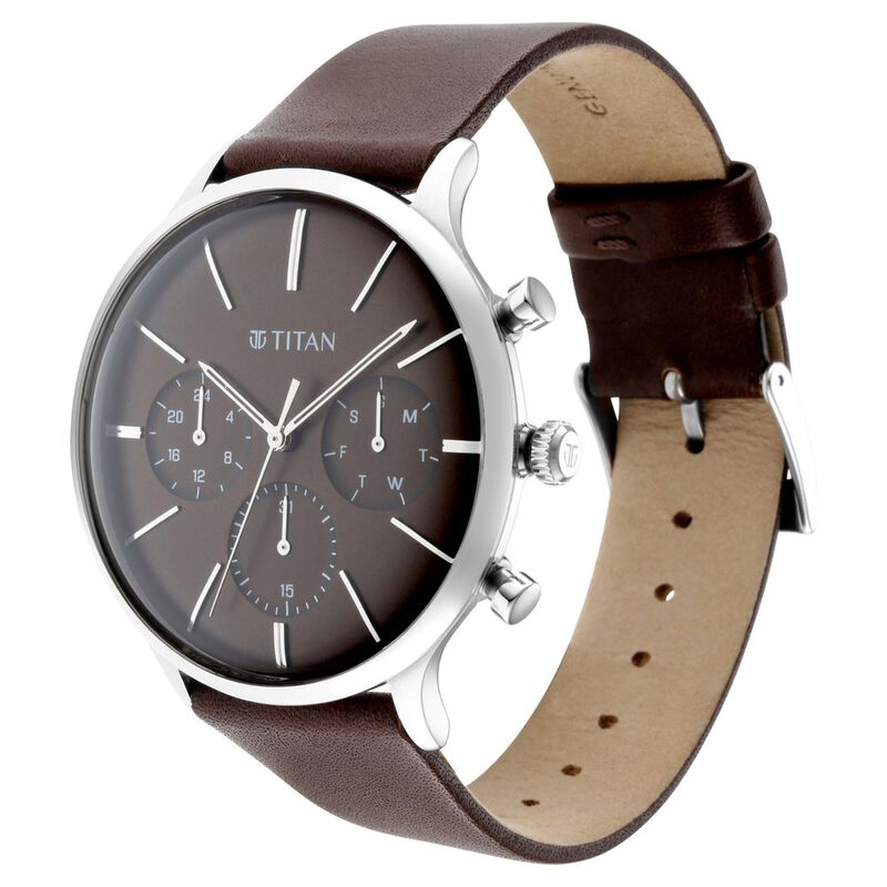 Buy Online Titan Quartz Multifunction Brown Dial Leather Strap Watch ...