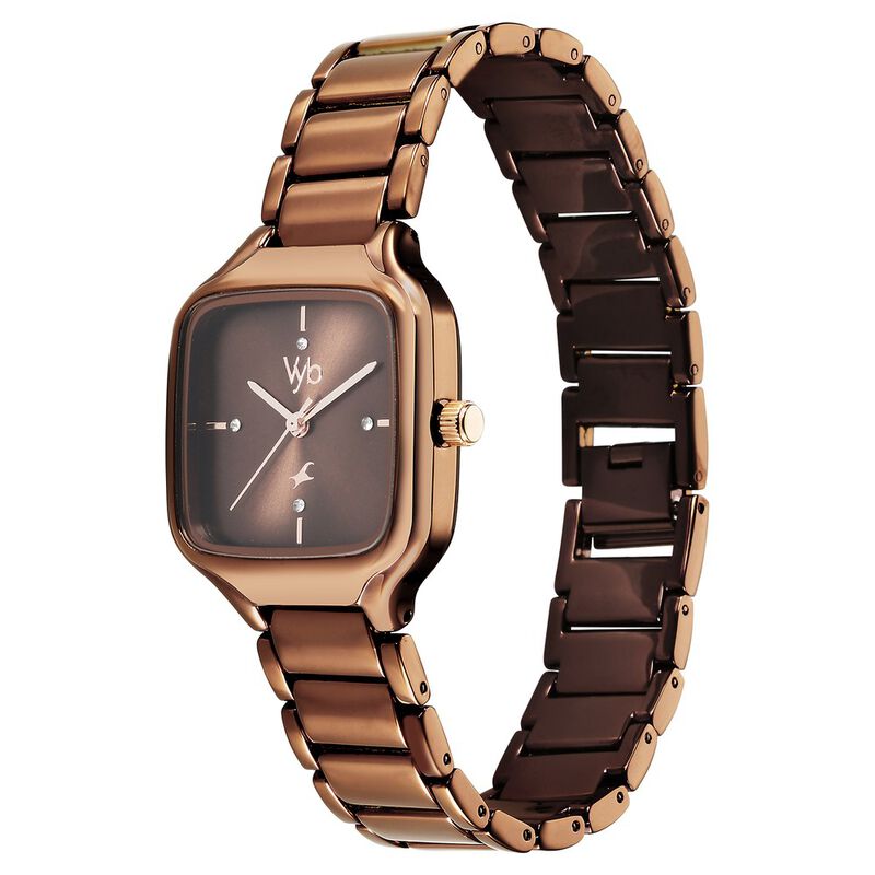 Buy Online Fastrack Vyb Minimalist Quartz Analog Brown Dial Metal Strap Watch For Girls ...