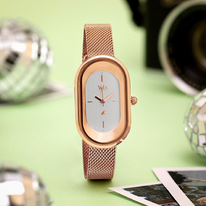 Buy Online Vyb Mirage By Fastrack Quartz Analog Silver Dial Rose Gold ...