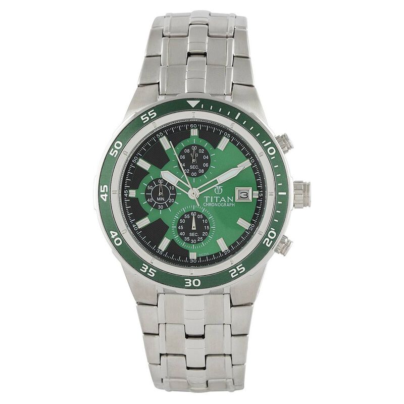 Buy Online Titan Chronograph Green Dial Stainless Steel Strap watch for ...