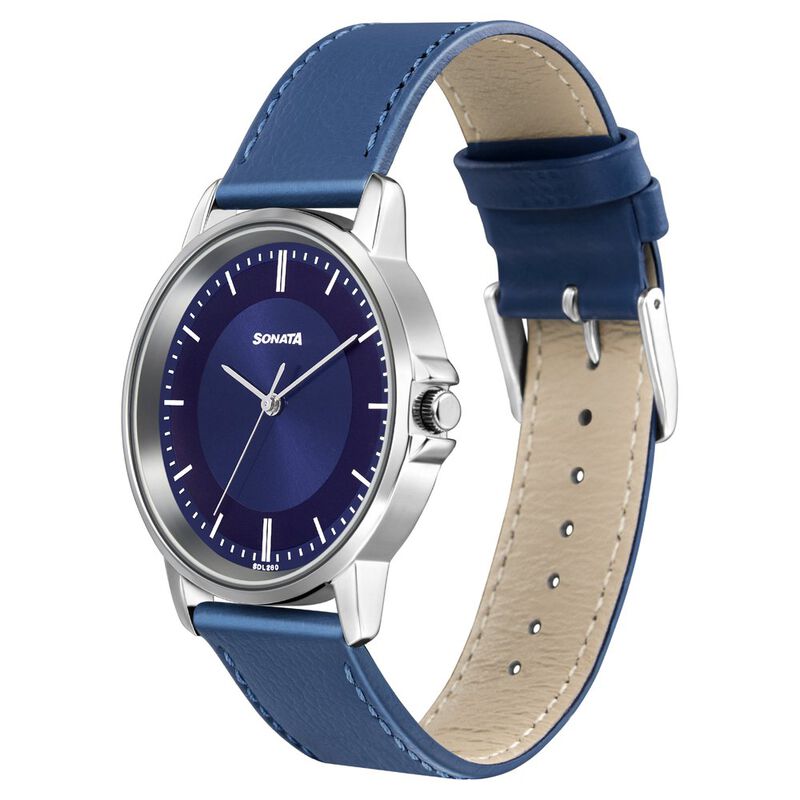 Buy Online Sonata Quartz Analog Blue Dial Leather Strap Watch for Men ...