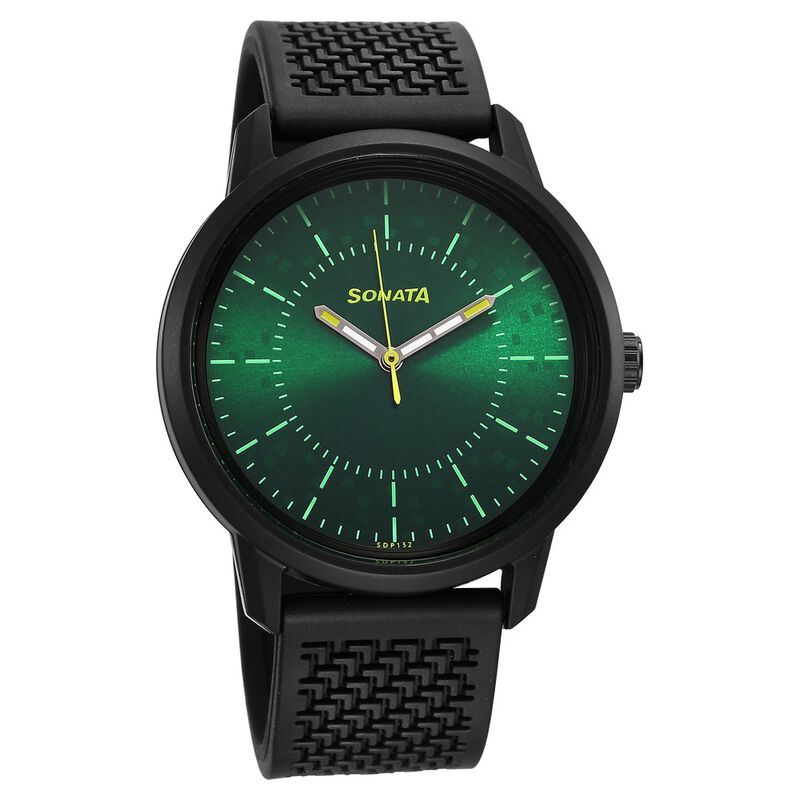 Buy Online Sonata Volt Quartz Analog Green Dial Polyurethane Strap ...