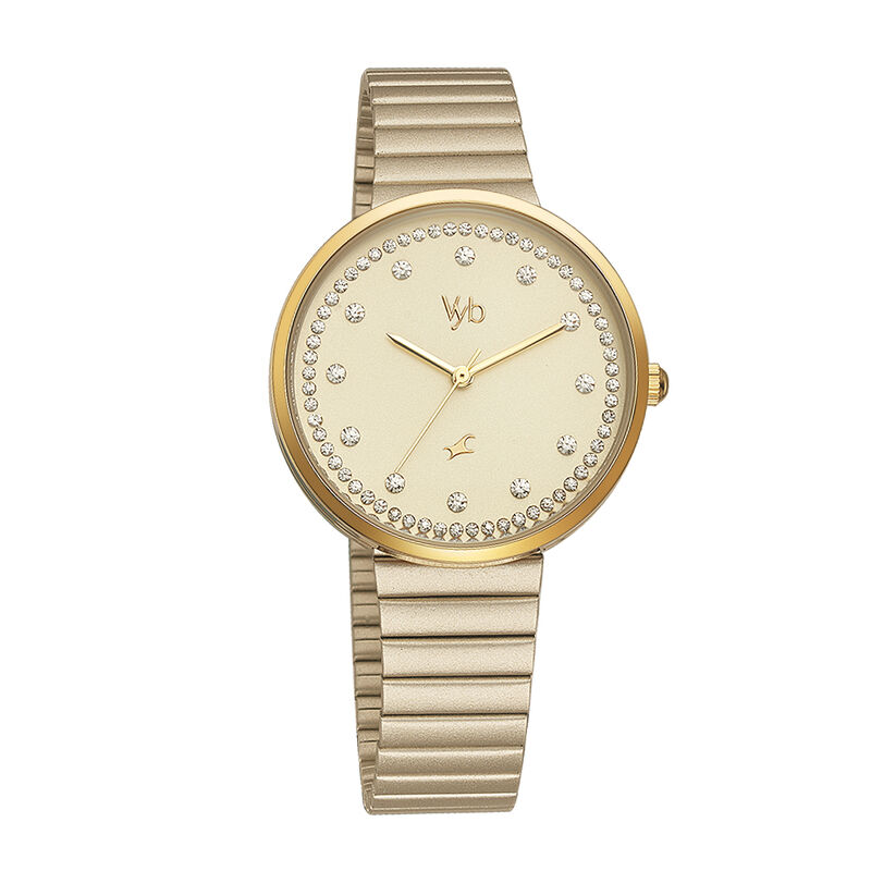 Buy Online Fastrack Vyb Mirage Quartz Analog Golden Dial Stainless ...