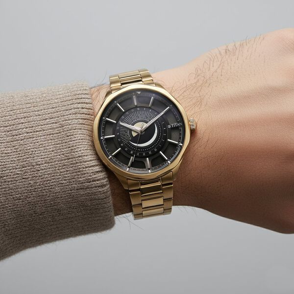 Buy Online Titan Stellar Analog with Sun Moon Phase and Black Dial ...