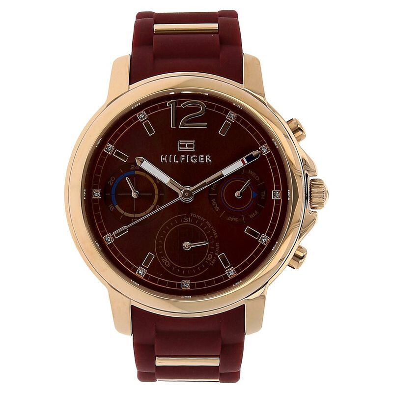 Buy Online Tommy Hilfiger Quartz Multifunction Maroon Dial Silicone ...