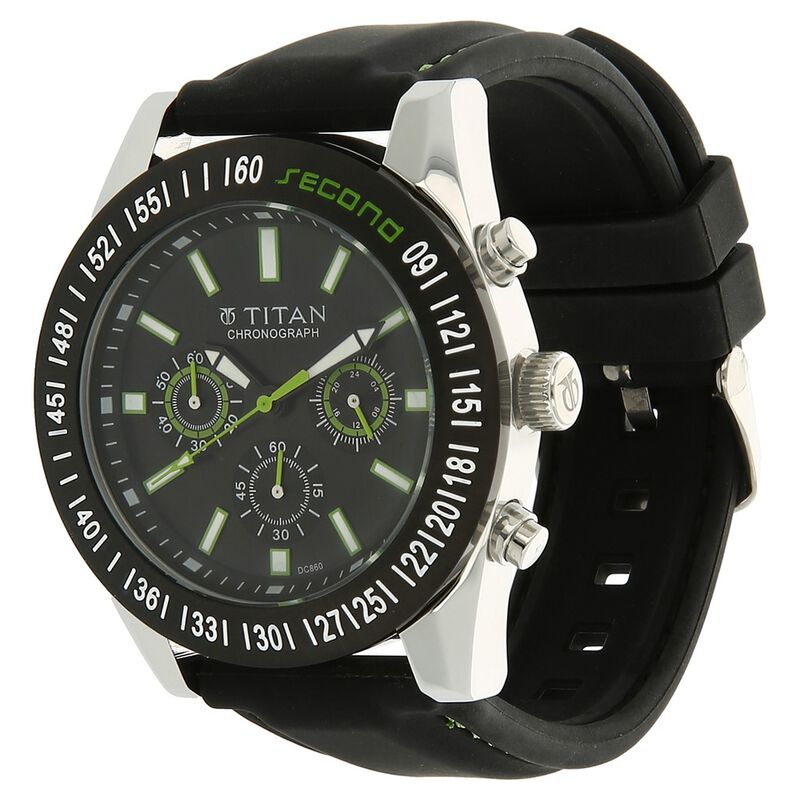 Buy Online Titan Chronograph Black Dial Quartz Plastic Strap watch for ...
