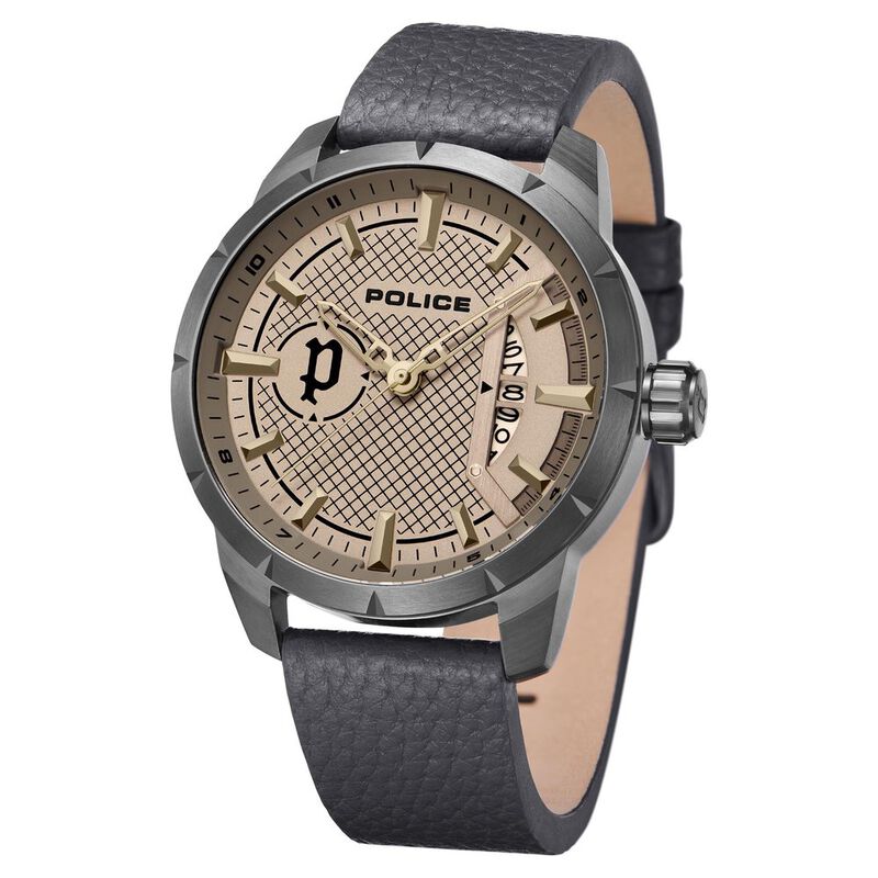 Buy Online Police Quartz Analog with Date Grey Dial Leather Strap Watch ...