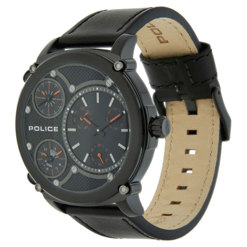 Buy Online Police Quartz Multifunction Black Dial Leather Strap Watch ...