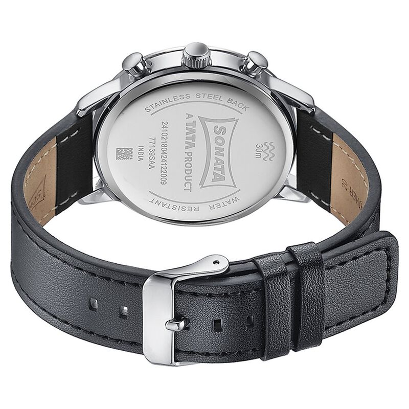 Buy Online Sonata Quartz Multifunction Black Dial Black Leather Strap ...
