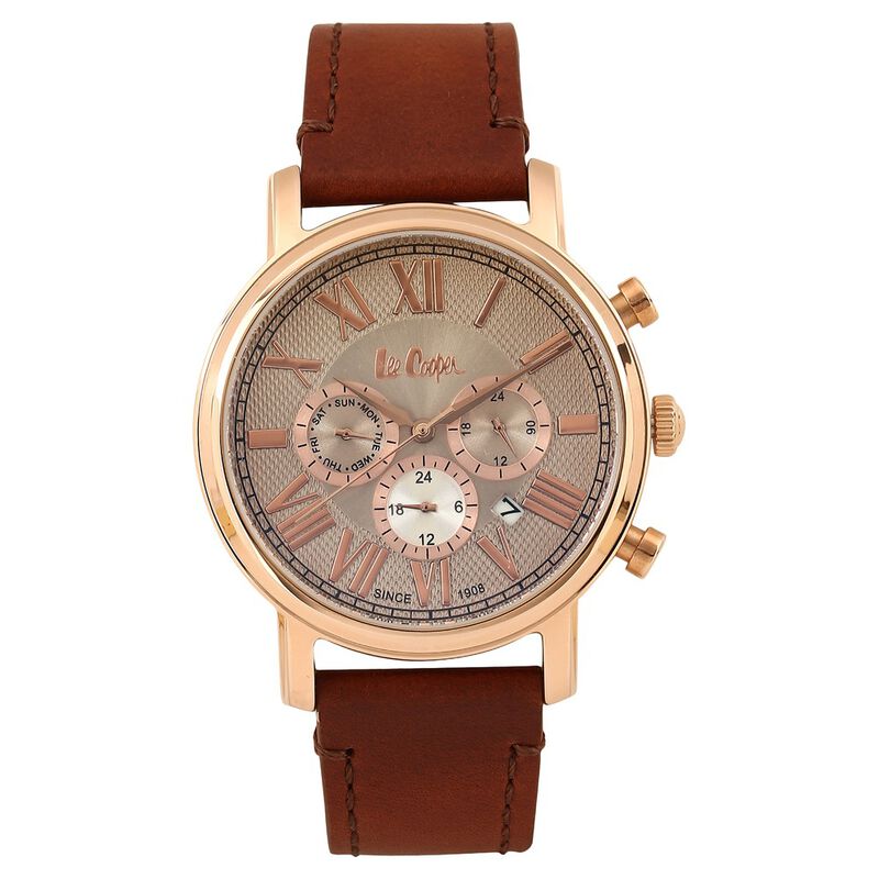 Buy Online Lee Cooper Quartz Multifunction Rose Gold Dial Leather Strap ...