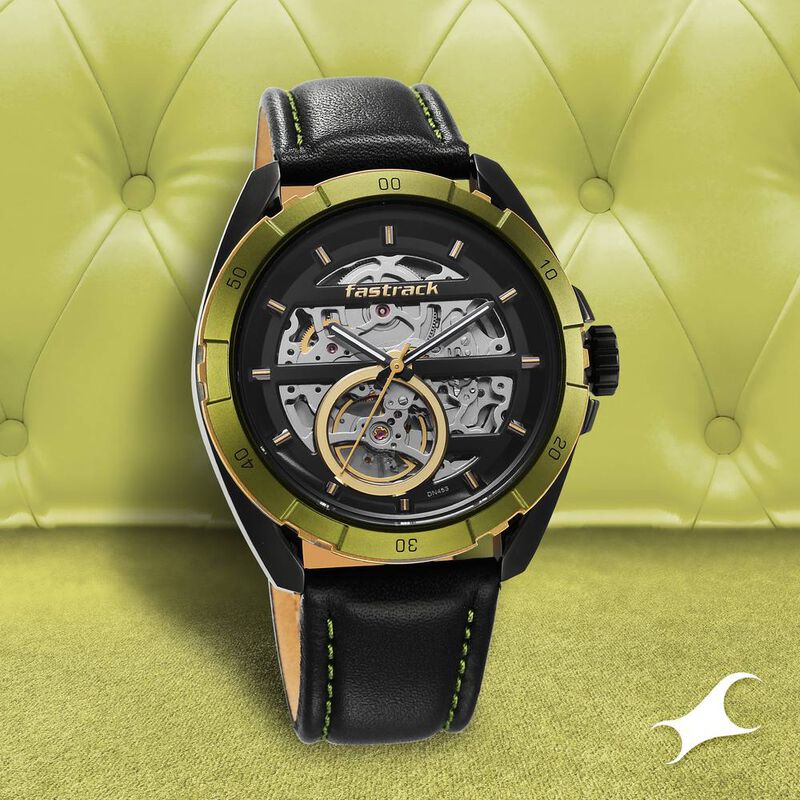 Buy Online Fastrack Automatics Black Dial Leather Strap Watch for Guys ...