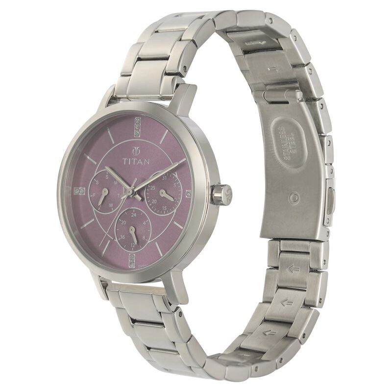 Buy Online Titan Quartz Multifunction Purple Dial Stainless Steel Strap ...