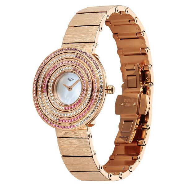 Buy Online Titan Raga Glimmers Quartz Analog Mother of Pearl Dial Rose Gold Metal Strap Watch ...
