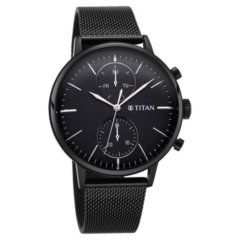 Buy Online Titan Light Leathers Black Dial Quartz Multifunction ...