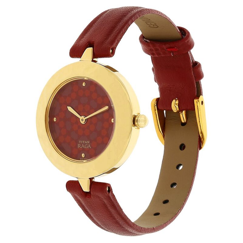 Buy Online Titan Quartz Analog Red Dial Leather Strap Watch for Women ...