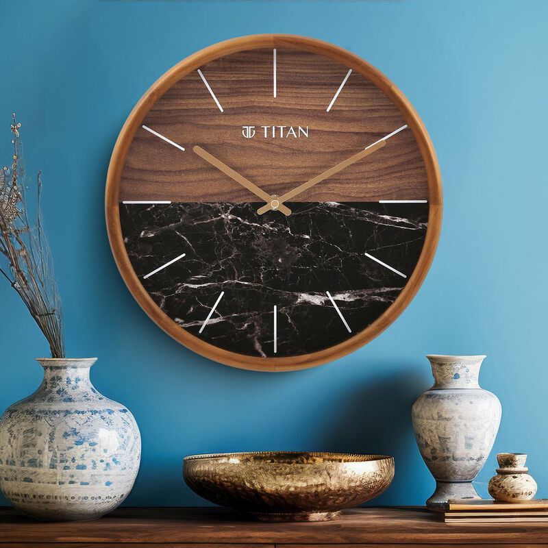 Buy Online Titan Wooden Clock with Wood & Stone Textures 30 x 30 cm ...