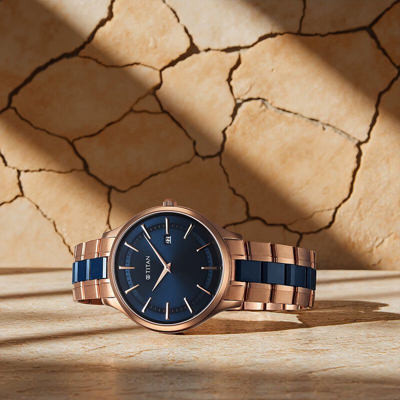 Buy Online Titan Slim Ceramic Fusion Quartz Analog with Date Blue Dial ...