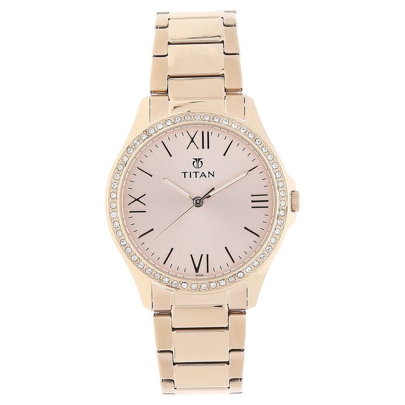 Buy Online Titan Quartz Analog Rose Gold Dial Stainless Steel Strap ...