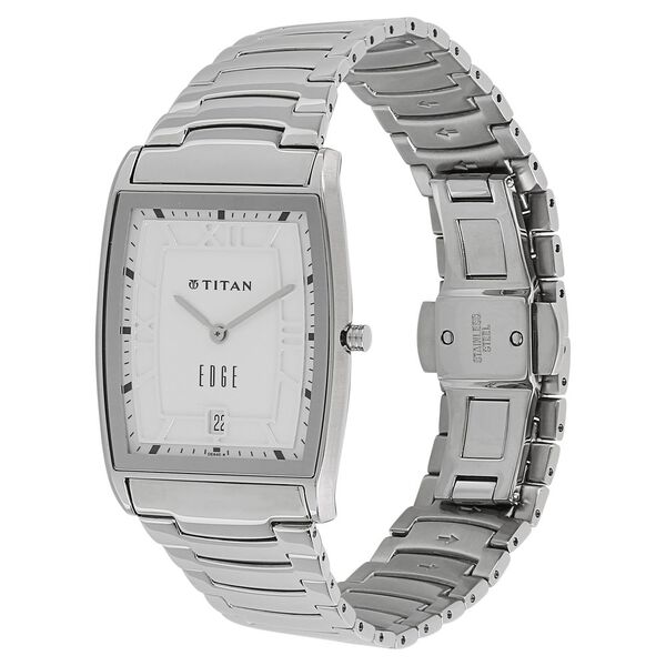 Buy Online Titan Edge White Dial Analog with Date Stainless Steel Strap ...