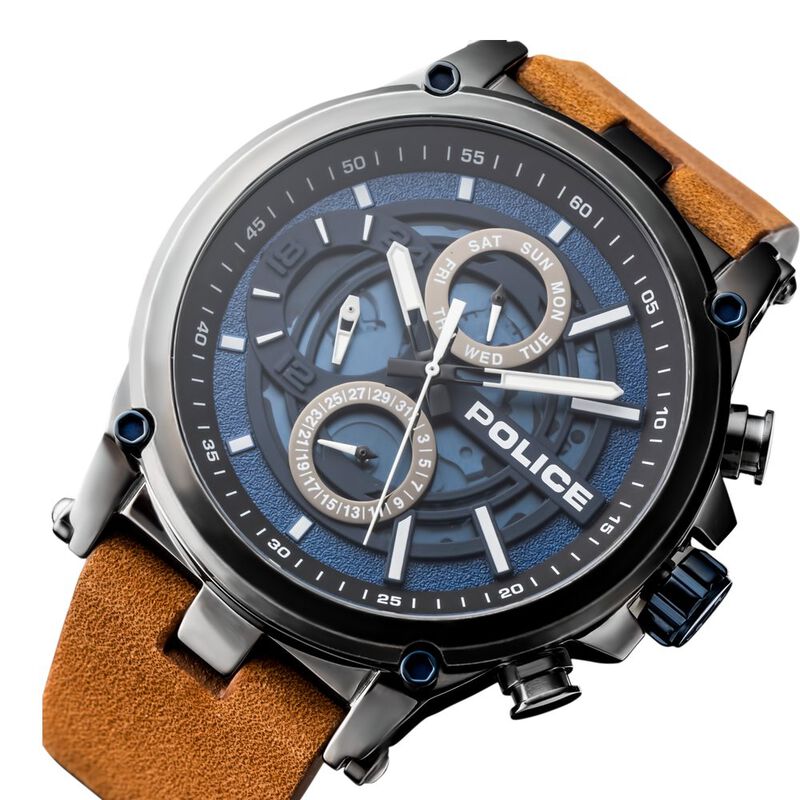 Buy Online Police Quartz Multifunction Blue Dial Leather Strap Watch ...