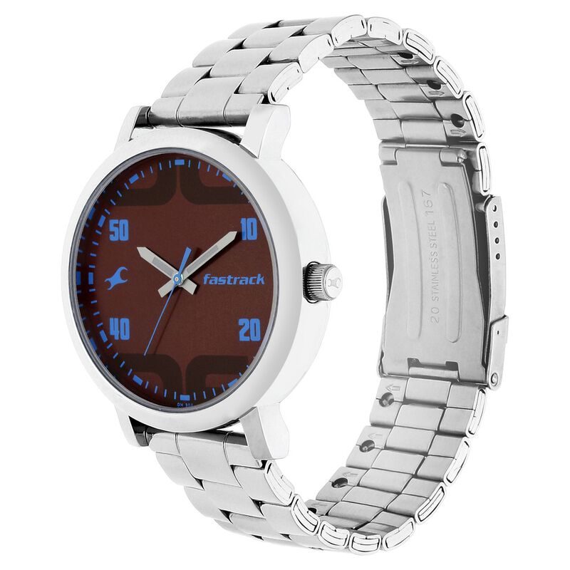Buy Online Fastrack Bold Quartz Analog Brown Dial Stainless Steel Strap ...