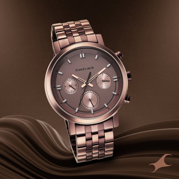 Buy Online Fastrack Tick Tock Quartz Multifunction Brown Dial Metal ...