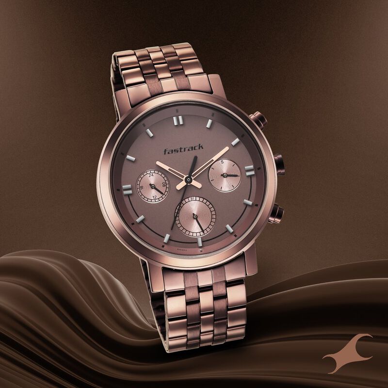 Buy Online Fastrack Tick Tock Quartz Multifunction Brown Dial Metal ...