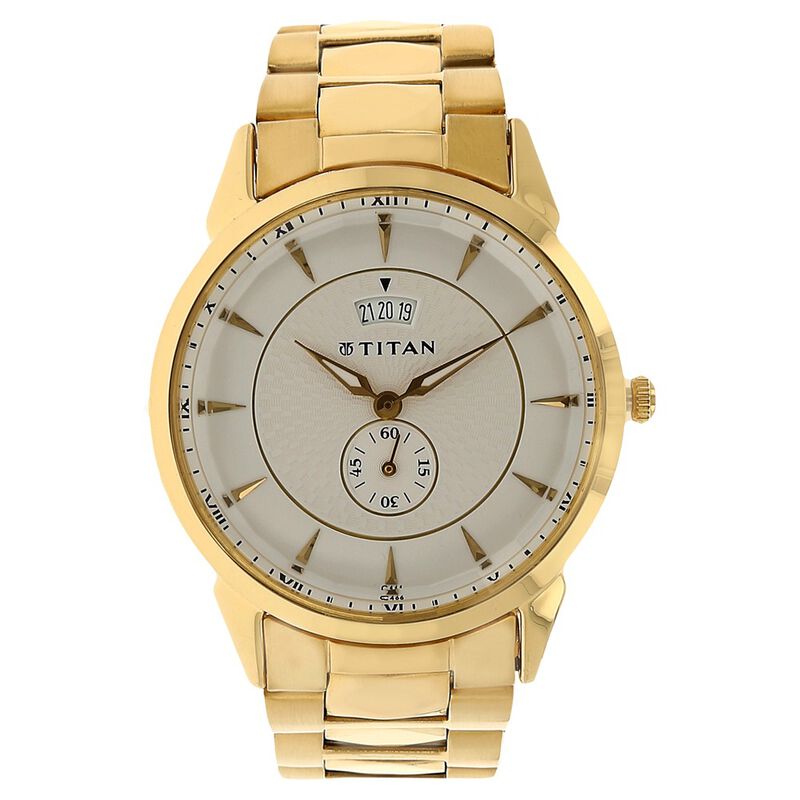 Buy Online Titan Quartz Analog with Date Silver Round Dial Golden ...