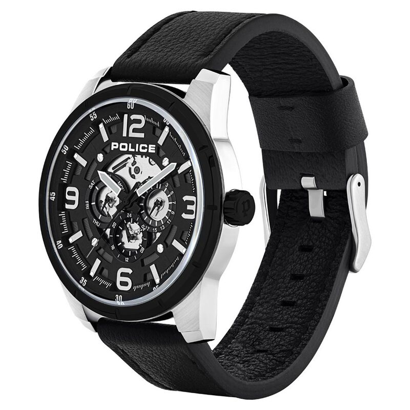 Buy Online Police Quartz Multifunction Black Dial Leather Strap Watch ...