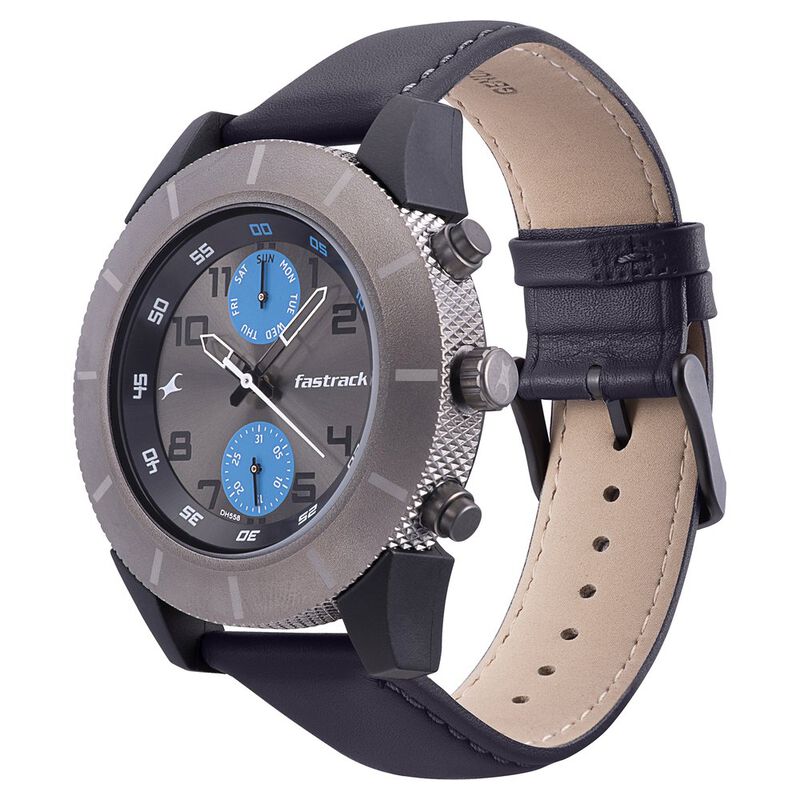 Buy Online Fastrack Modular Quartz Analog Anthracite Dial Leather Strap ...